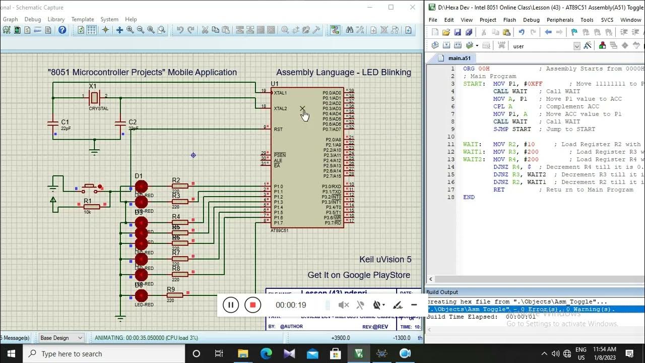 8051 Assembly Language LED Blinking + AT89C51 - YouTube