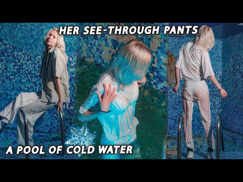 Mila, her see through pants, a pool of cold water | wetlook girl