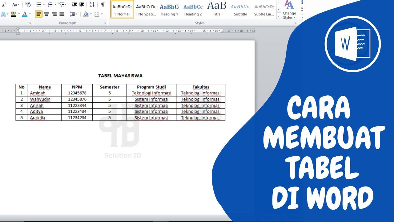 Cara membuat Tabel di Microsoft Word - YouTube