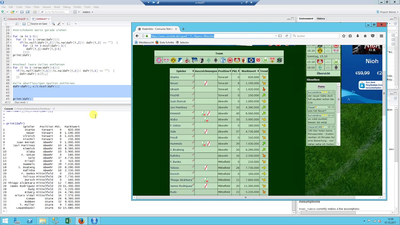 Comunio Comstats Scraping - Daten mit R auslesen - YouTube