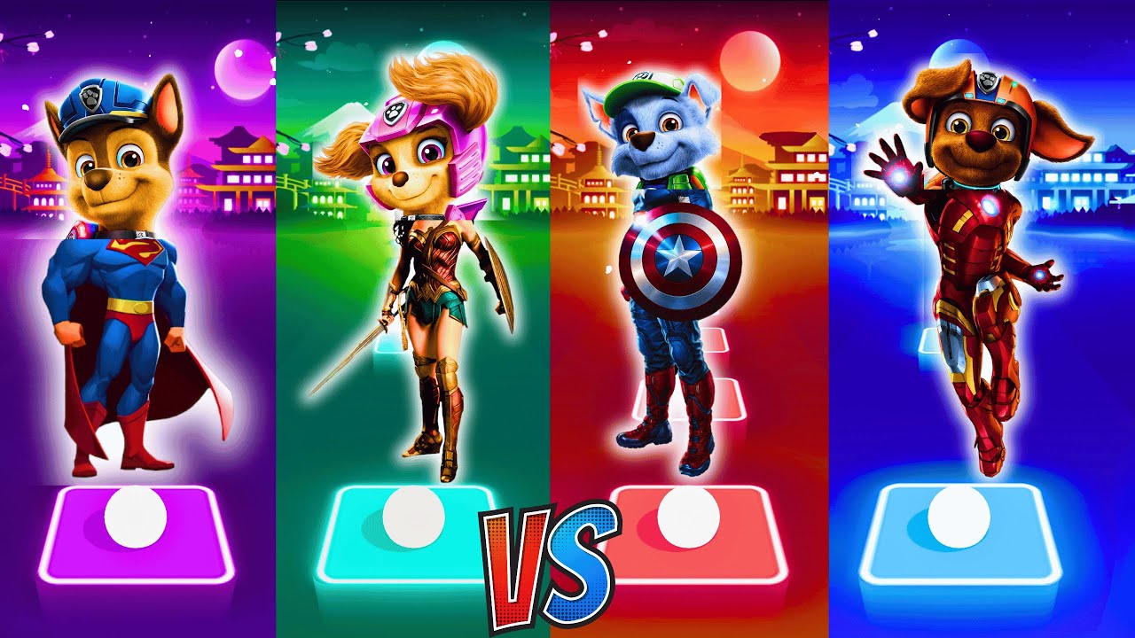 Paw patrol superhero version | Chase VS Skye VS Rocky VS Zuma | Tiles ...