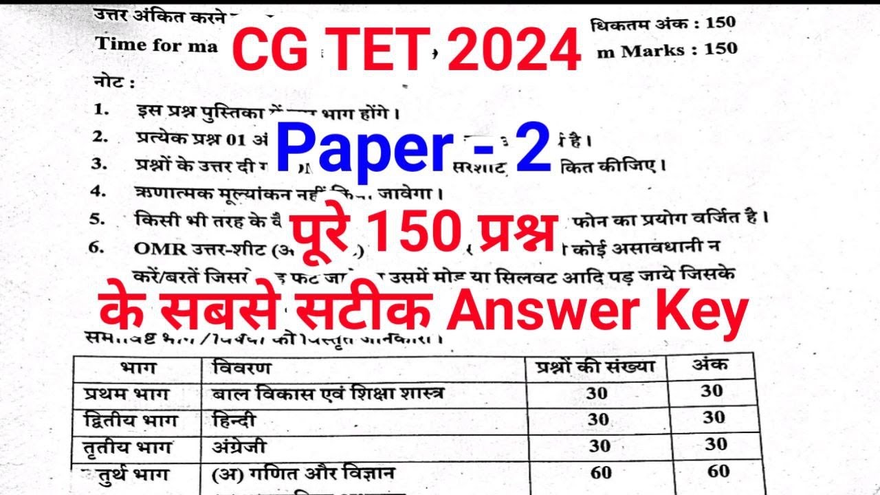 CG TET 2024 ANSWER KEYS |CGTET 2024 PAPER 2 ANS KEY | MODEL ANS. - YouTube