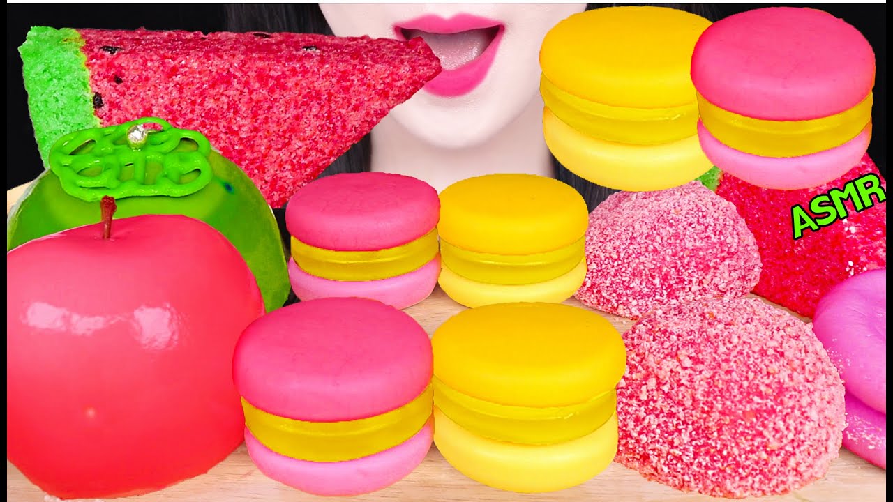 ASMR PEACH CAKE, WATERMELON BAR, MACARON JELLY, PINK RICE CAKES 복숭아 케이크 ...