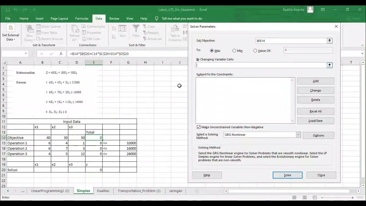 Solver Excel Teori Optimasi - YouTube