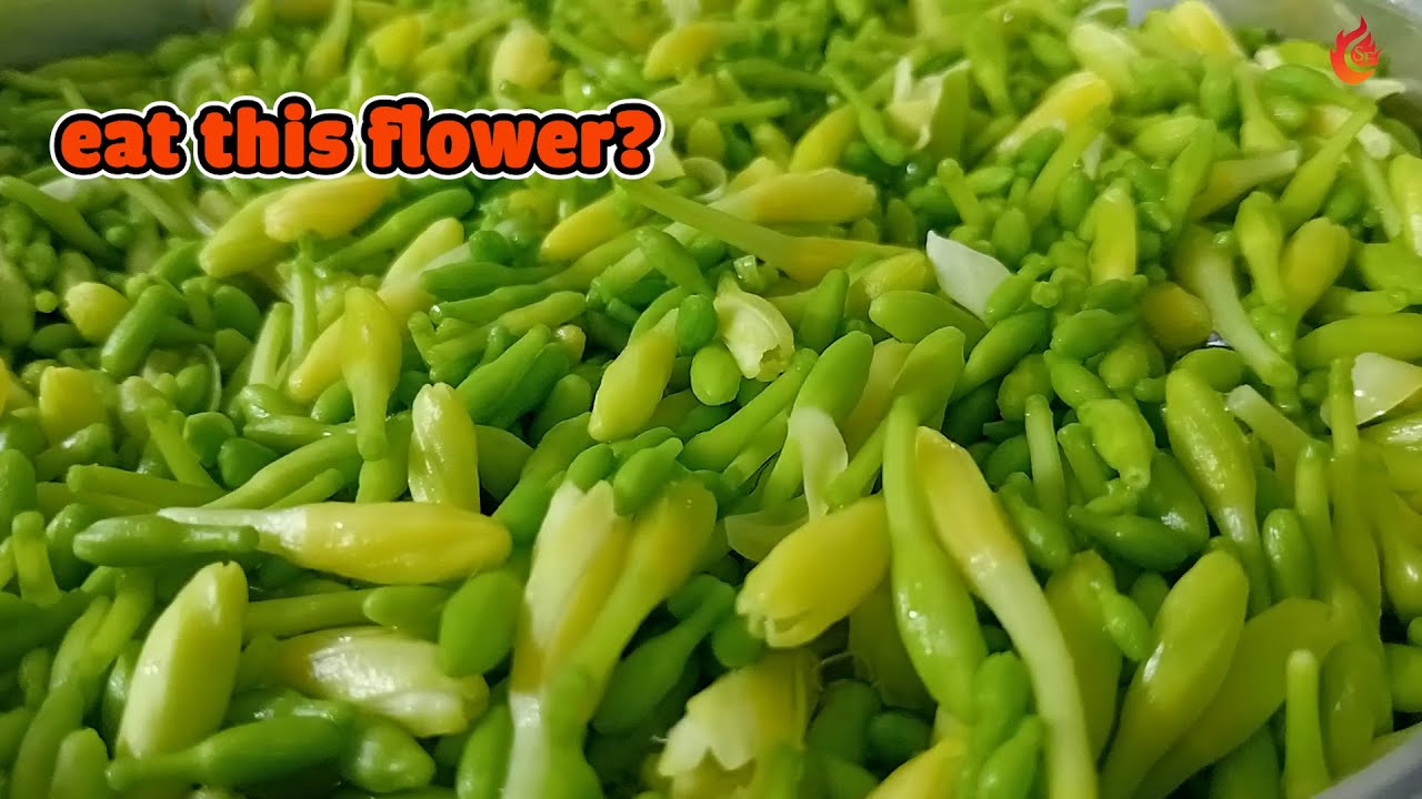 Stir fried male papaya flowers with garlic - YouTube
