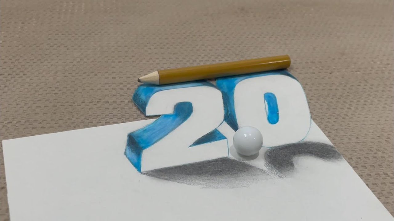 Amazing 3D Optical Illusion Drawing of Number "20" | 3D Art Tutorial ...