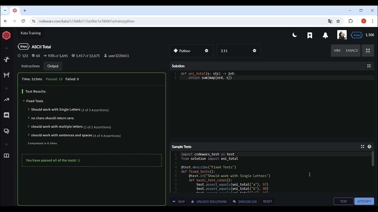 Codewars Вирішуємо задачу "ASCII Total" 8 kyu - YouTube