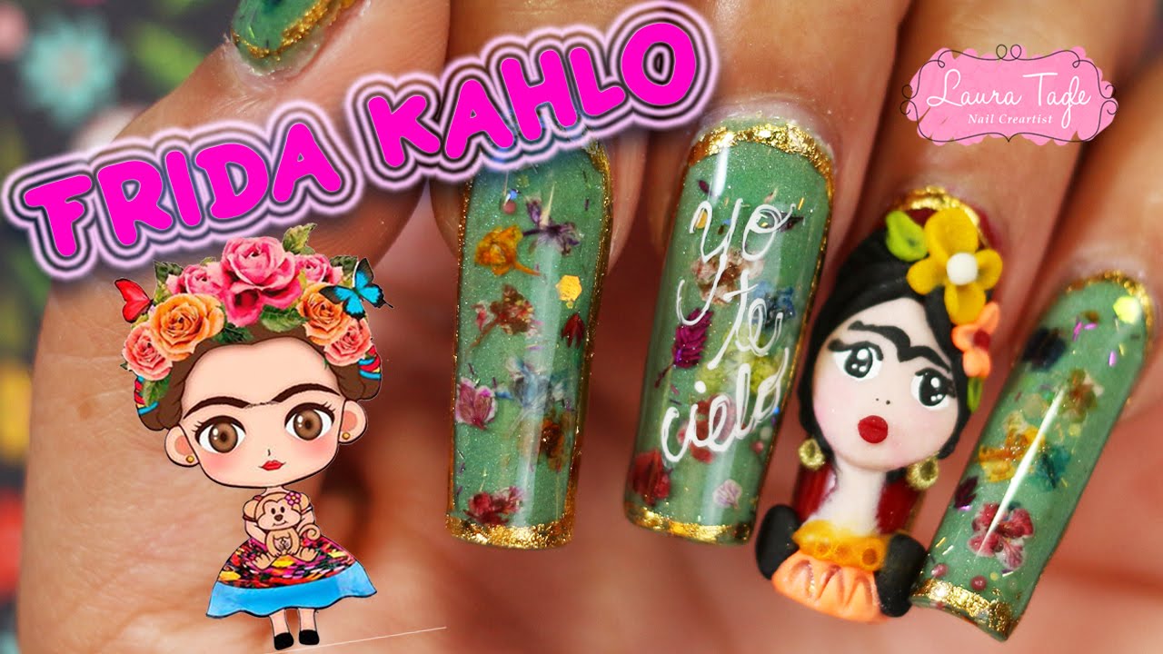 Frida Kahlo Nail Art 3D - YouTube