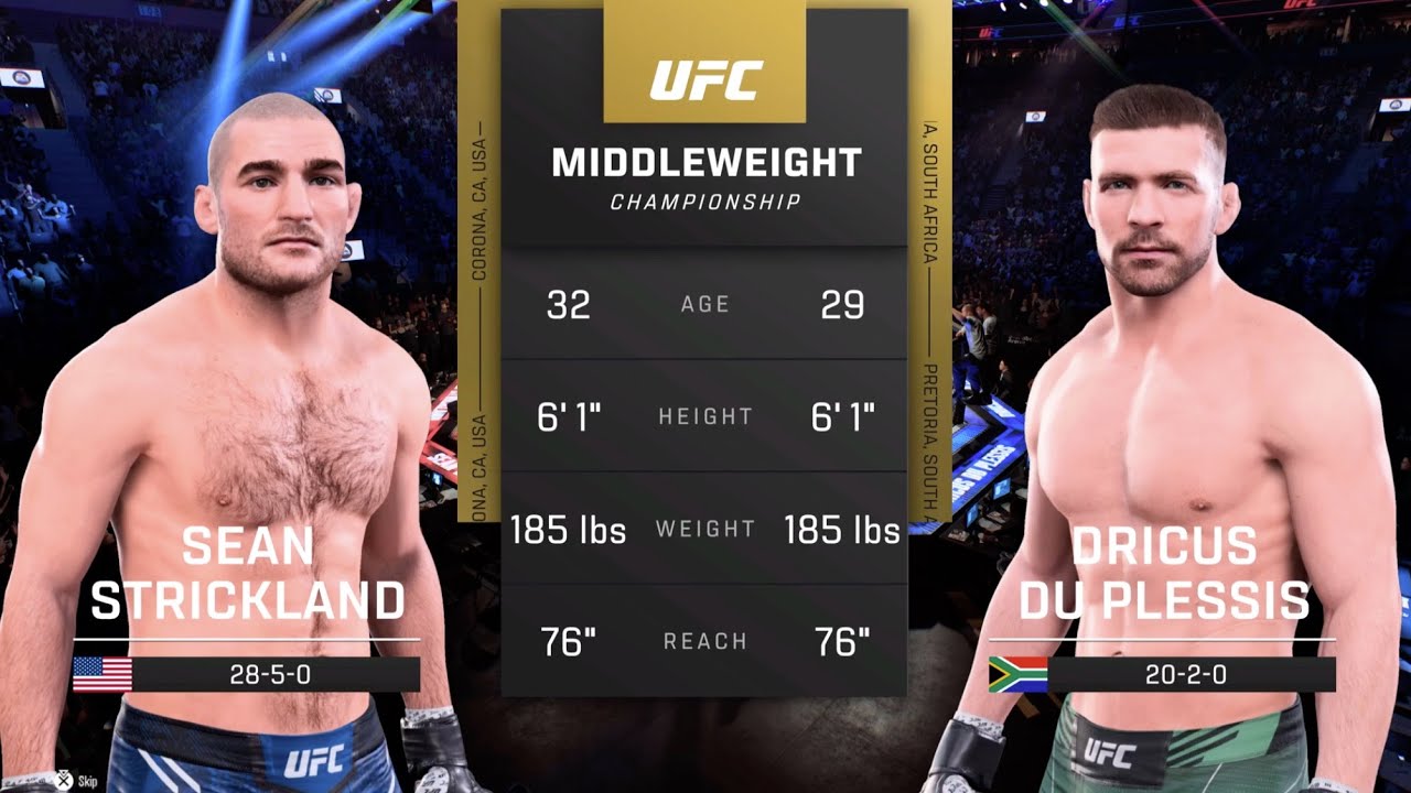 UFC 297 Sean Strickland vs Dricus Du Plessis MW Title UFC 5 Fight ...