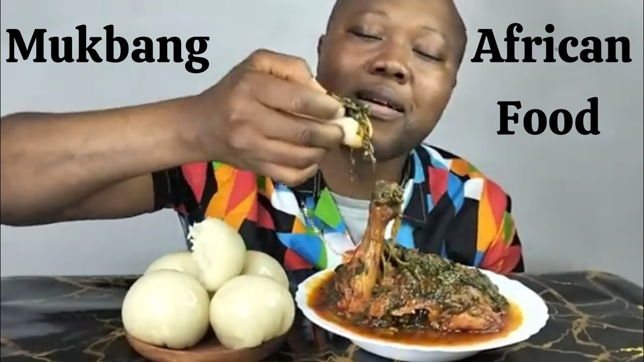 African food mukbang fufu eating vegetables chicken soup mukbang - YouTube