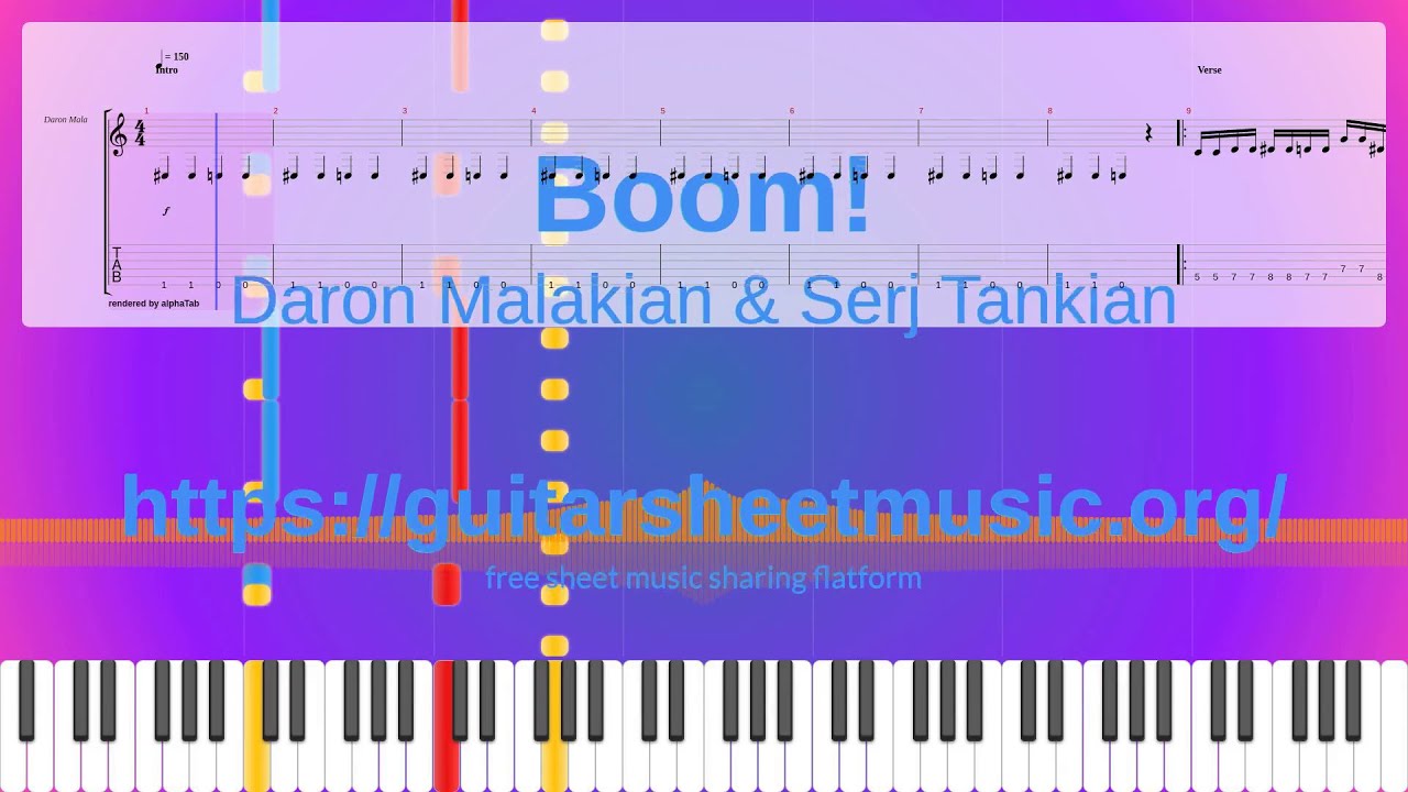 Boom! Sheet Music Free, Daron Malakian & Serj Tankian Synthesia Piano ...