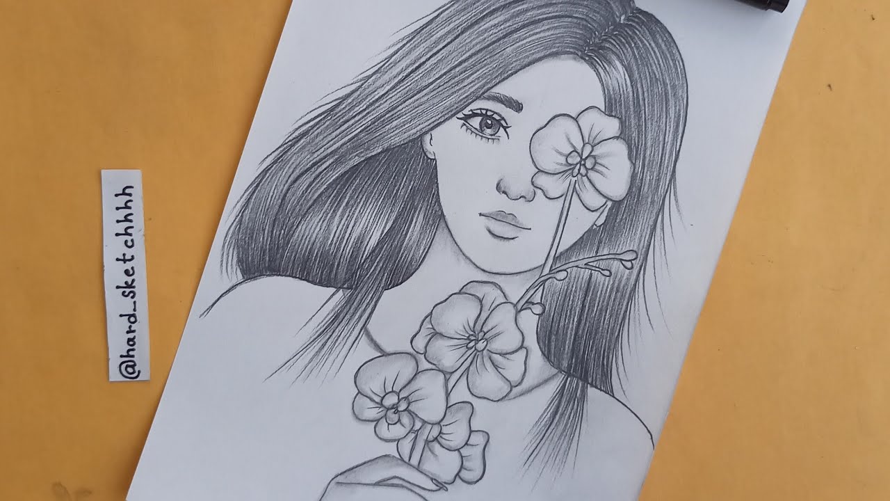 How to draw a girl with beautiful flower || Drawing Tutorial for ...