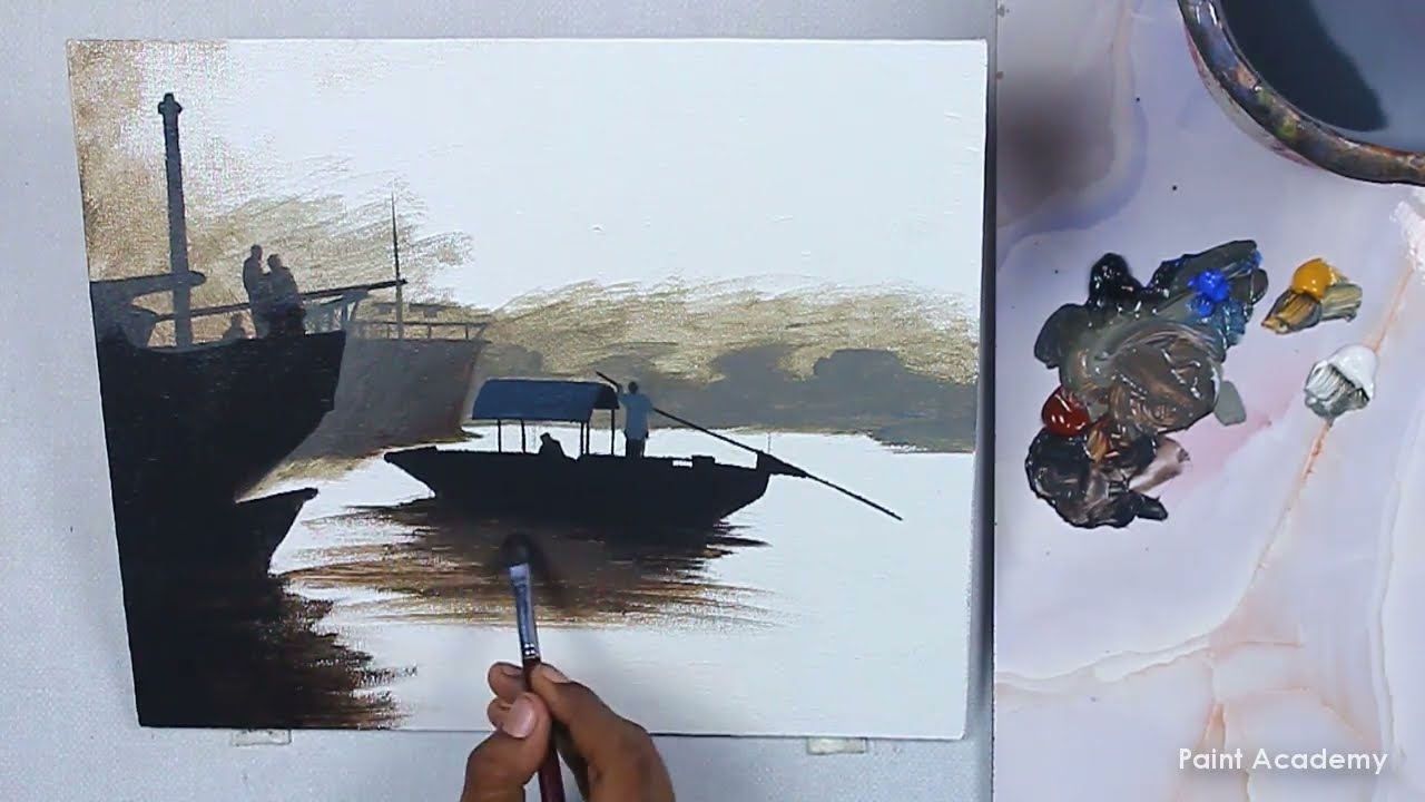 Beautiful Riverside Sunset Scenery Painting in Acrylic | step by step ...