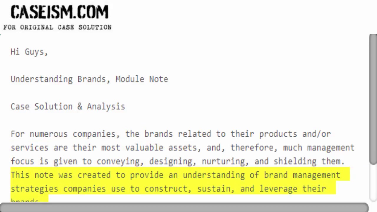 Understanding Brands, Module Note Case Solution & Analysis Caseism.com - YouTube
