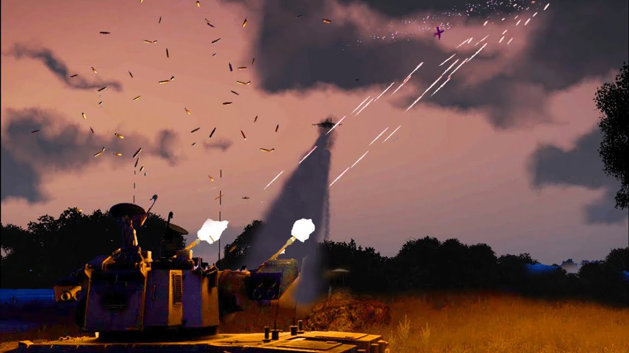 MiG 29 Fighter VS anti aircraft tank - Missiles & Tracers fire ...