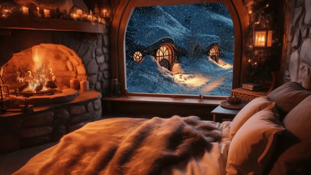Snowy Sleep with Snow and Fireplace Sounds | Cozy Winter Ambience and ...