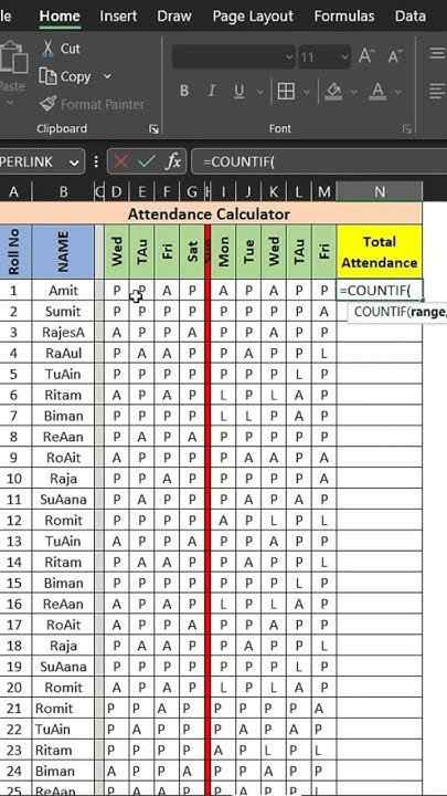 countif formula in Excel | attendance count formula in Excel | shorts - YouTube