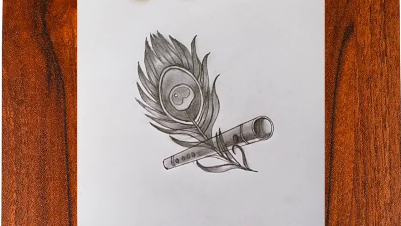 Pencils Drawing of morpankh with flute - YouTube