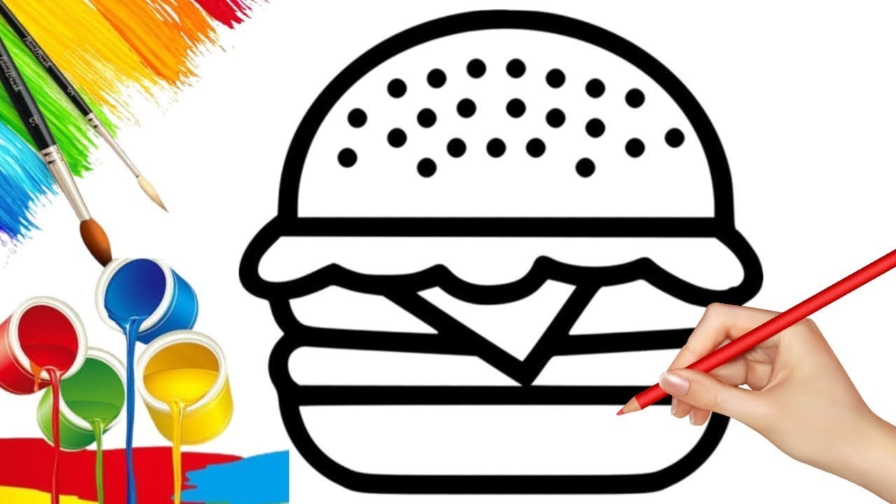 How to Draw a Burger | Burger Drawing,Painting and Coloring for Kids ...