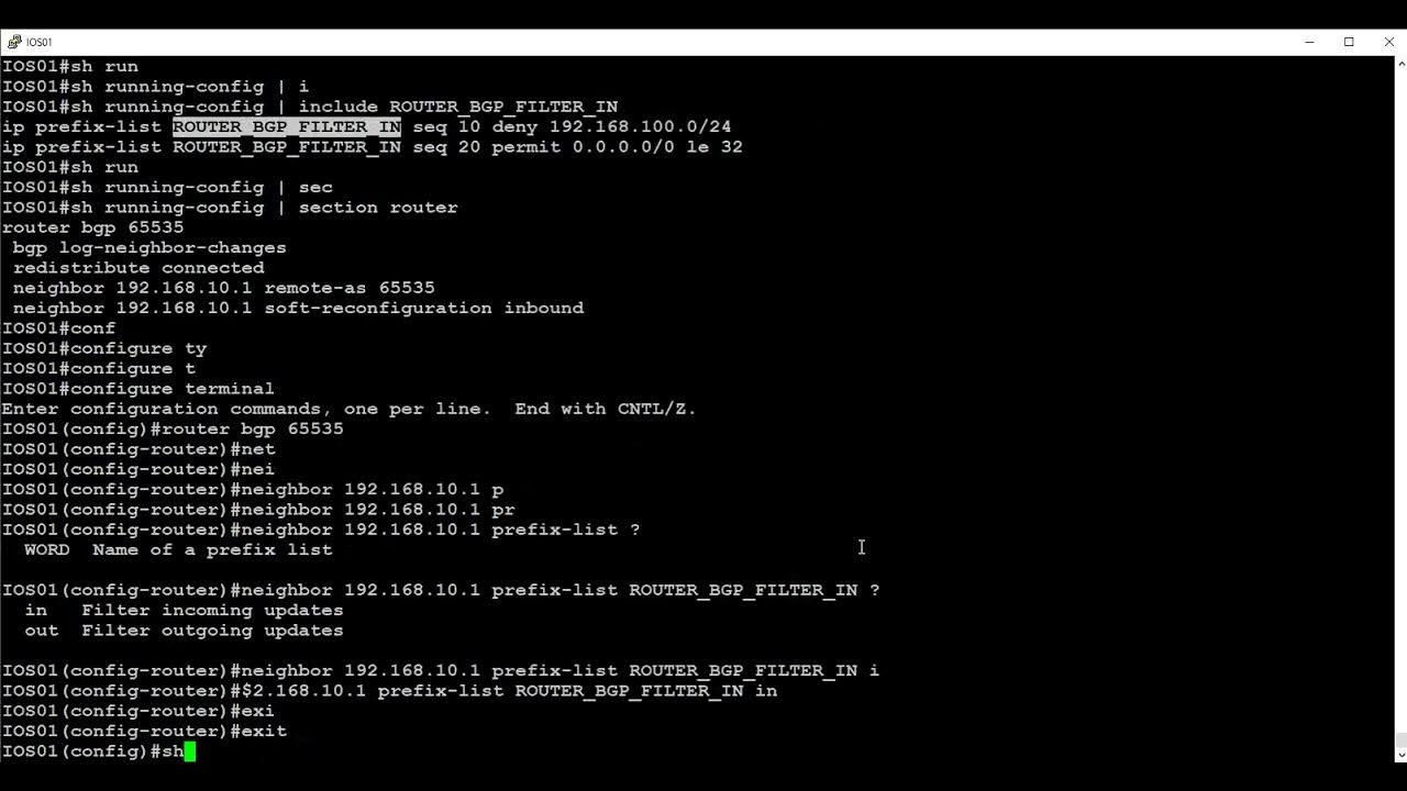 How to configure BGP Route Filters on Cisco IOS Router using Prefix Lists - YouTube