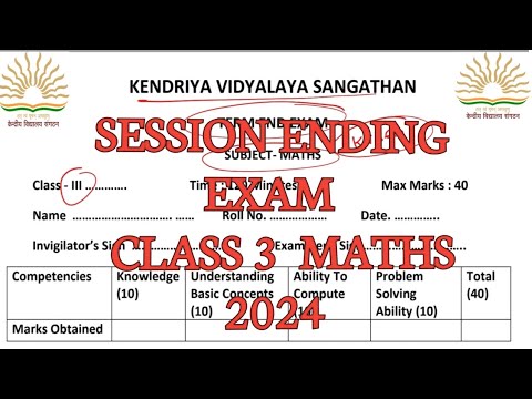 kvs class 3 maths session ending exam question paper/ii term exam #kv # ...