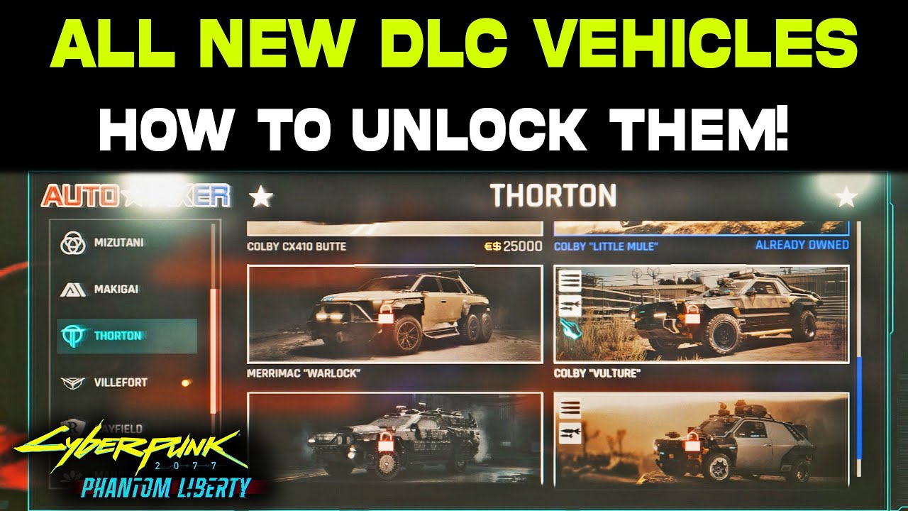 ALL NEW DLC VEHICLES & How to Unlock NEW CARS in Cyberpunk 2077 Phantom ...