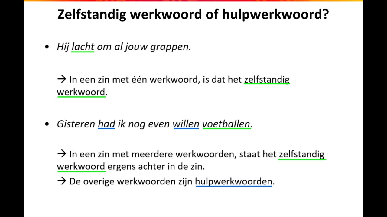 zelfstandig werkwoord en hulpwerkwoord - YouTube