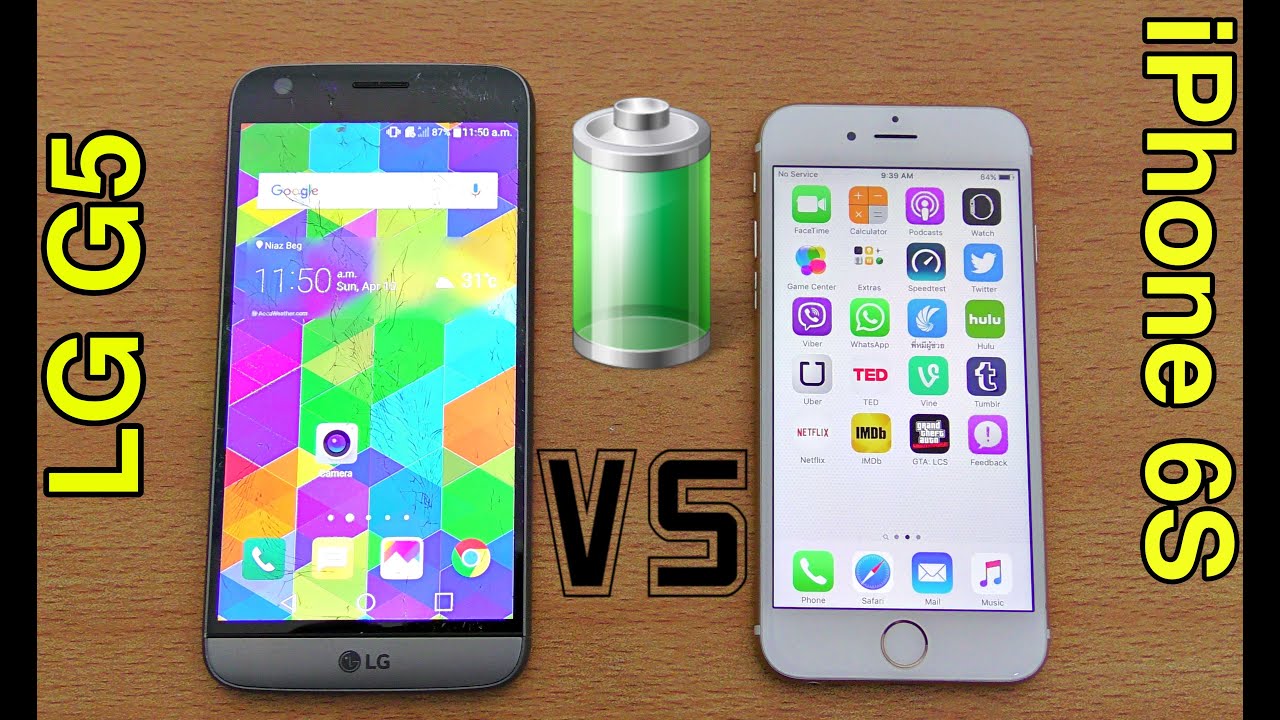LG G5 vs iPhone 6S - Battery Drain Test! (4K) - YouTube