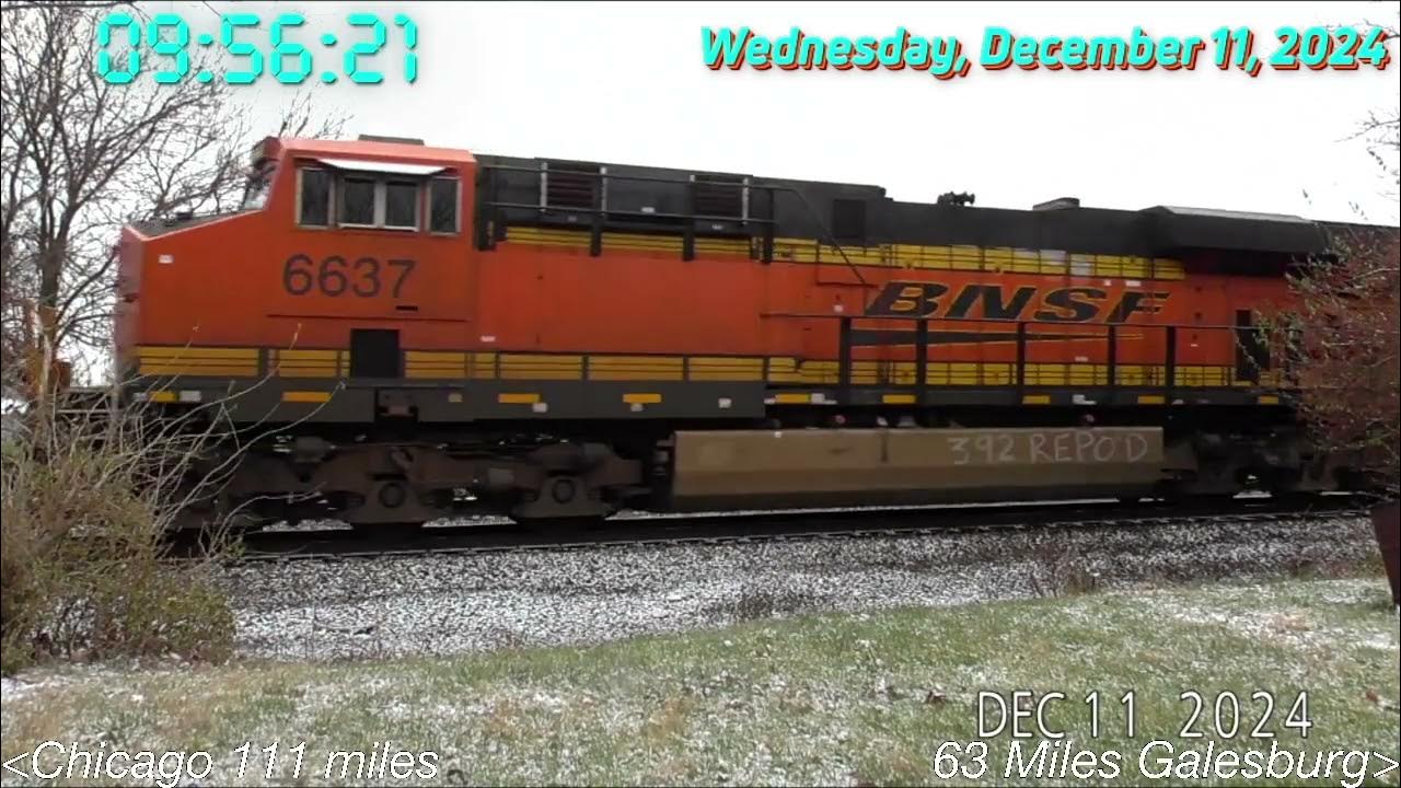 12/11/24 BNSF Mendota Sub Trains w/ UP Leader, BNSF K5LA, Pitch Shifting K3LAs - YouTube