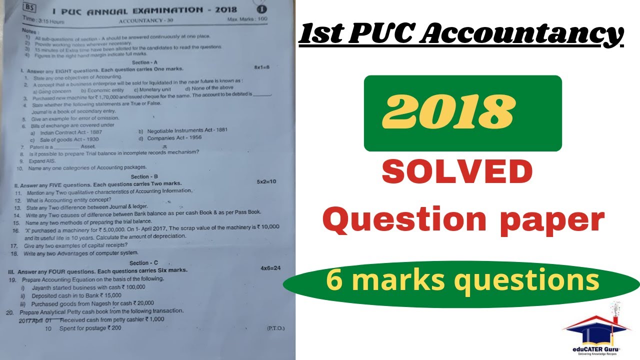 1st PUC Accountancy Annual Examination Question Paper 2018 Along With 1st-puc-accountancy-annual-examination-question-paper-2018-along-with