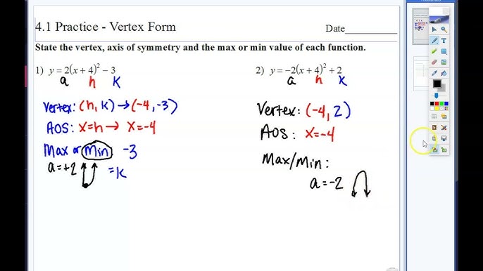 Vertex Form Worksheet