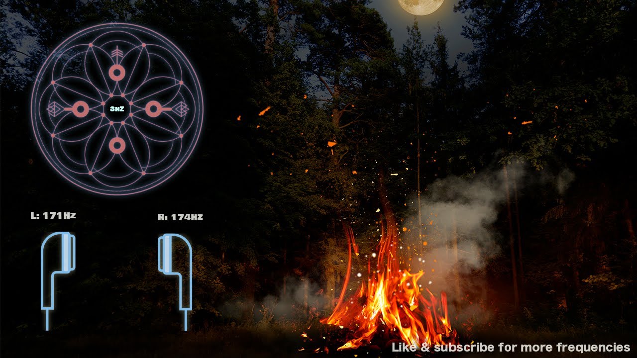 3hz Binaural beats with nature sounds - 174hz / 171hz - Campfire ...