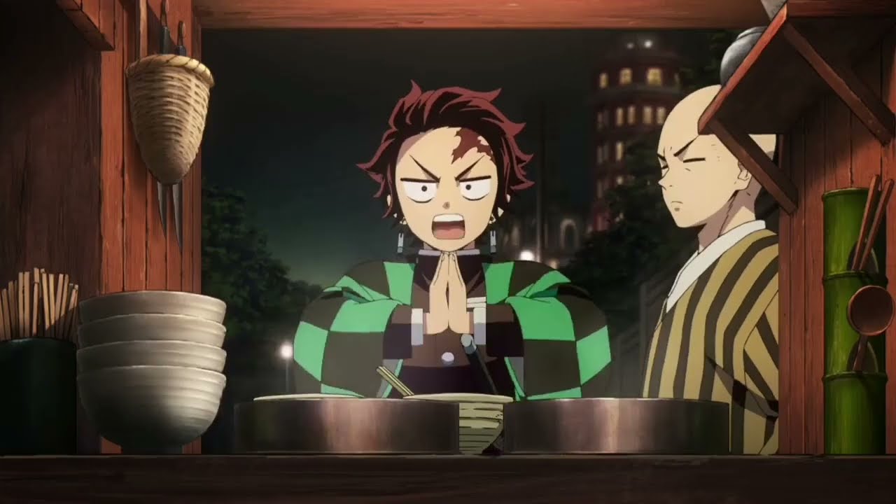 Tanjiro comiendo 2 tazones de Udon - YouTube