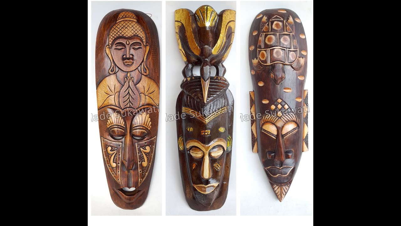 Kerajinan hiasan dinding topeng kayu 50cm motif aborigin asmat ukiran ...