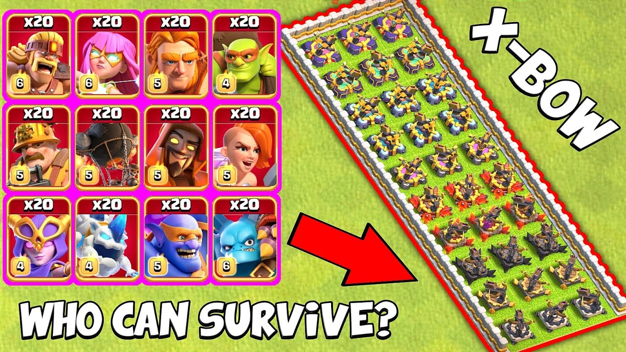 Coc Level 1 to Level 10 X-Bow Formation vs All Super Troops x20 | Coc ...