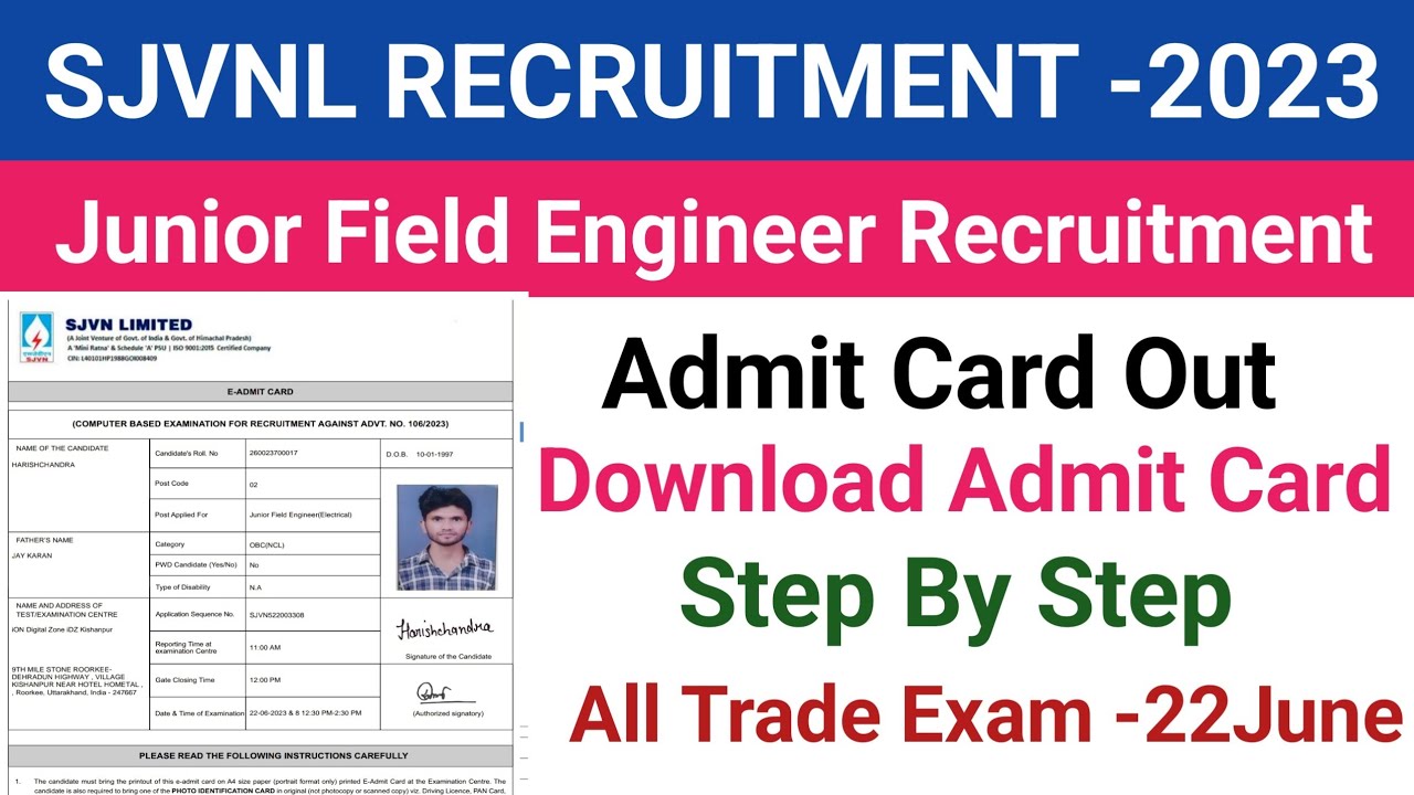 SJVNL Admit Card||Junior Field Engineer Admit Card||SJVNL Recruitment ...