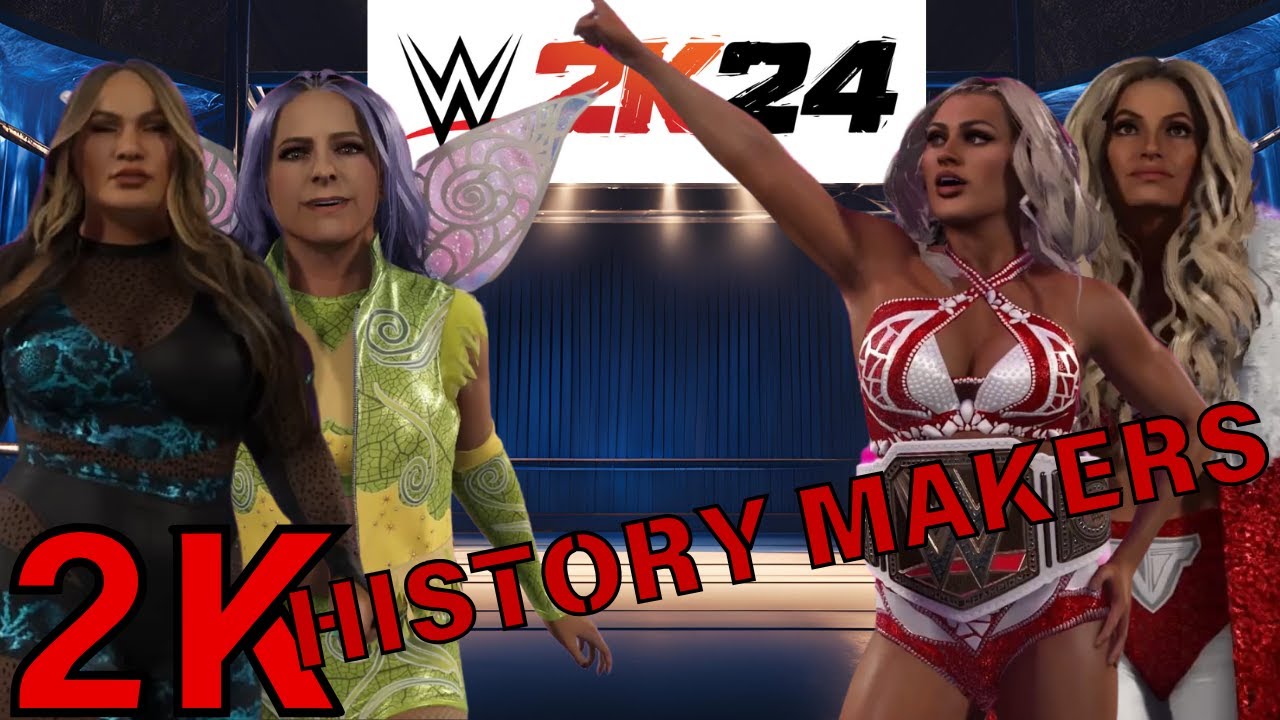 WWE 2K24 HISTORY MAKERS Candice LeRae & Nia Jax vs Tiffany Stratton & Trish Stratus - YouTube