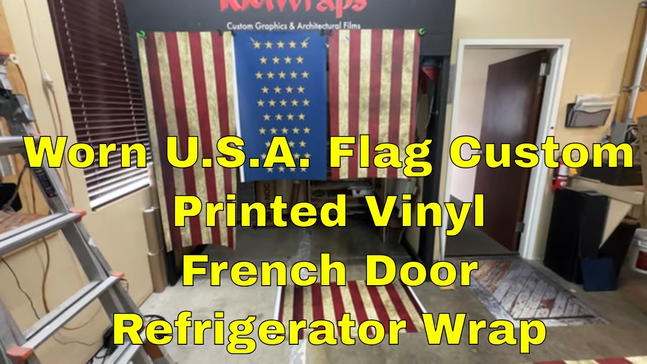 Worn U.S.A. Flag Custom Printed Vinyl French Door Refrigerator Wrap ...