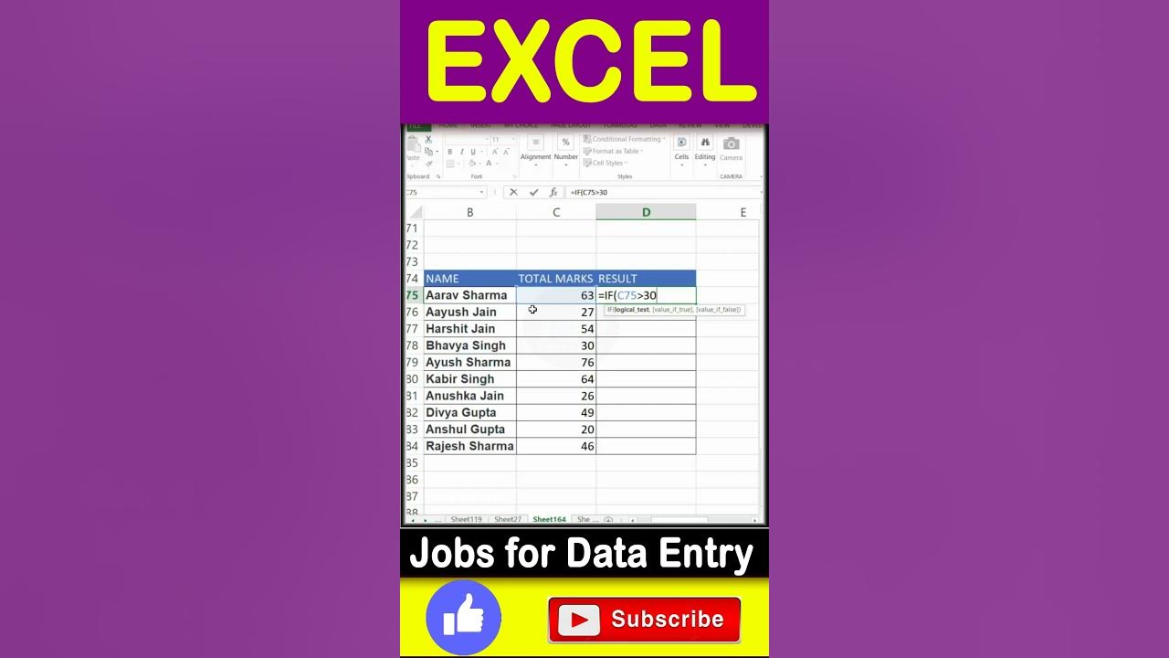 PASS FAIL CALCULATION IN EXCEL #shorts #Excel #viral #exceltips #excel #exceltricks #msoffice ...