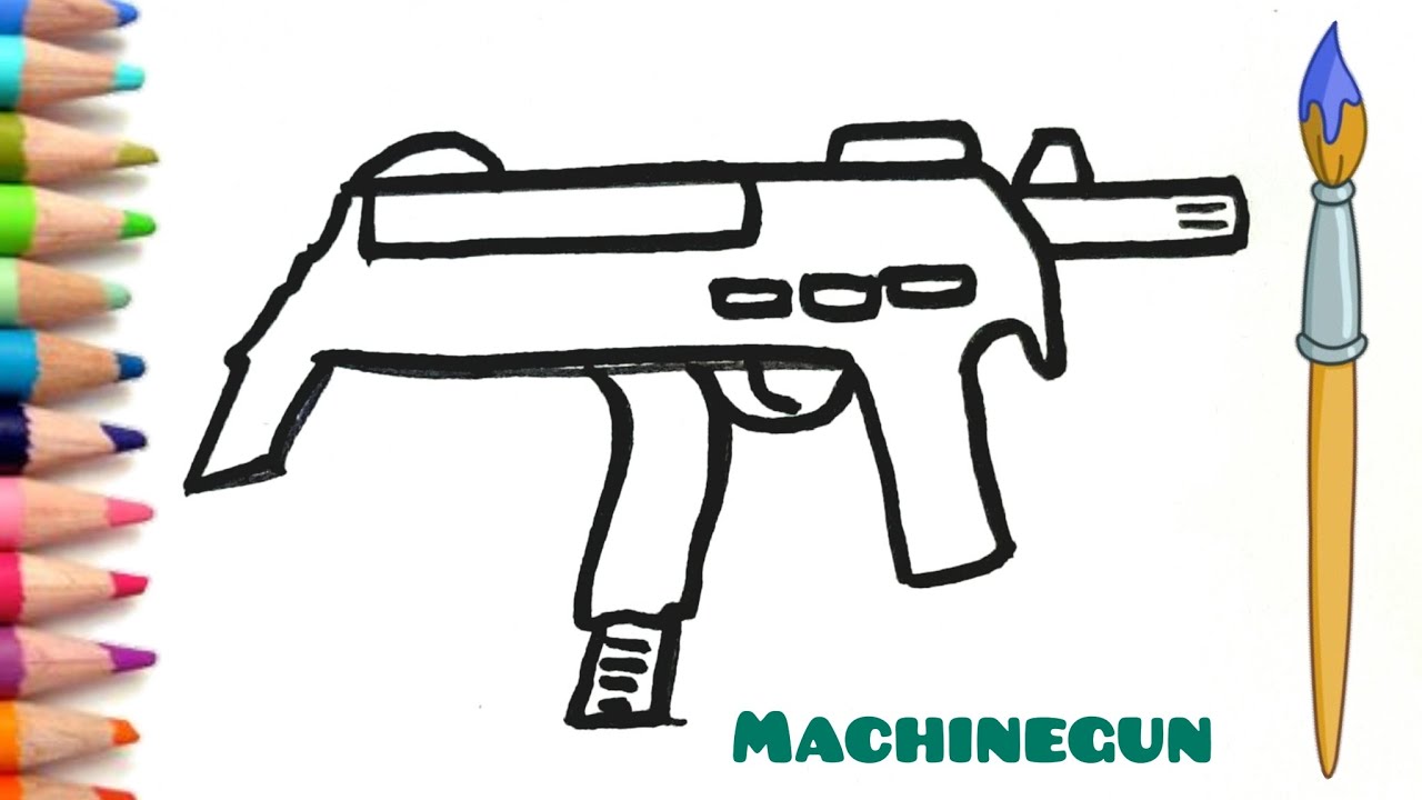 How to draw a Machine gun For Childs very simple. - YouTube