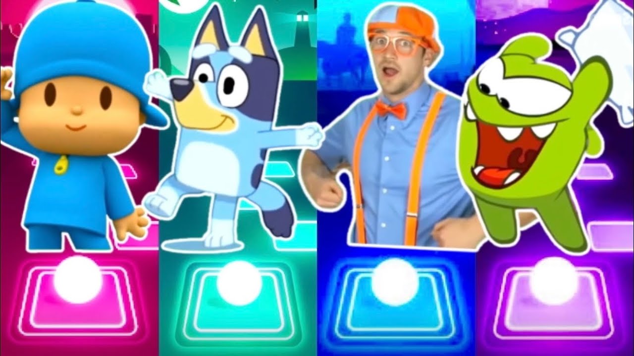 Pocoyo 🆚 Bluey 🆚 Blippi 🆚 Om Nom / Tiles Hop EDM Rush - YouTube