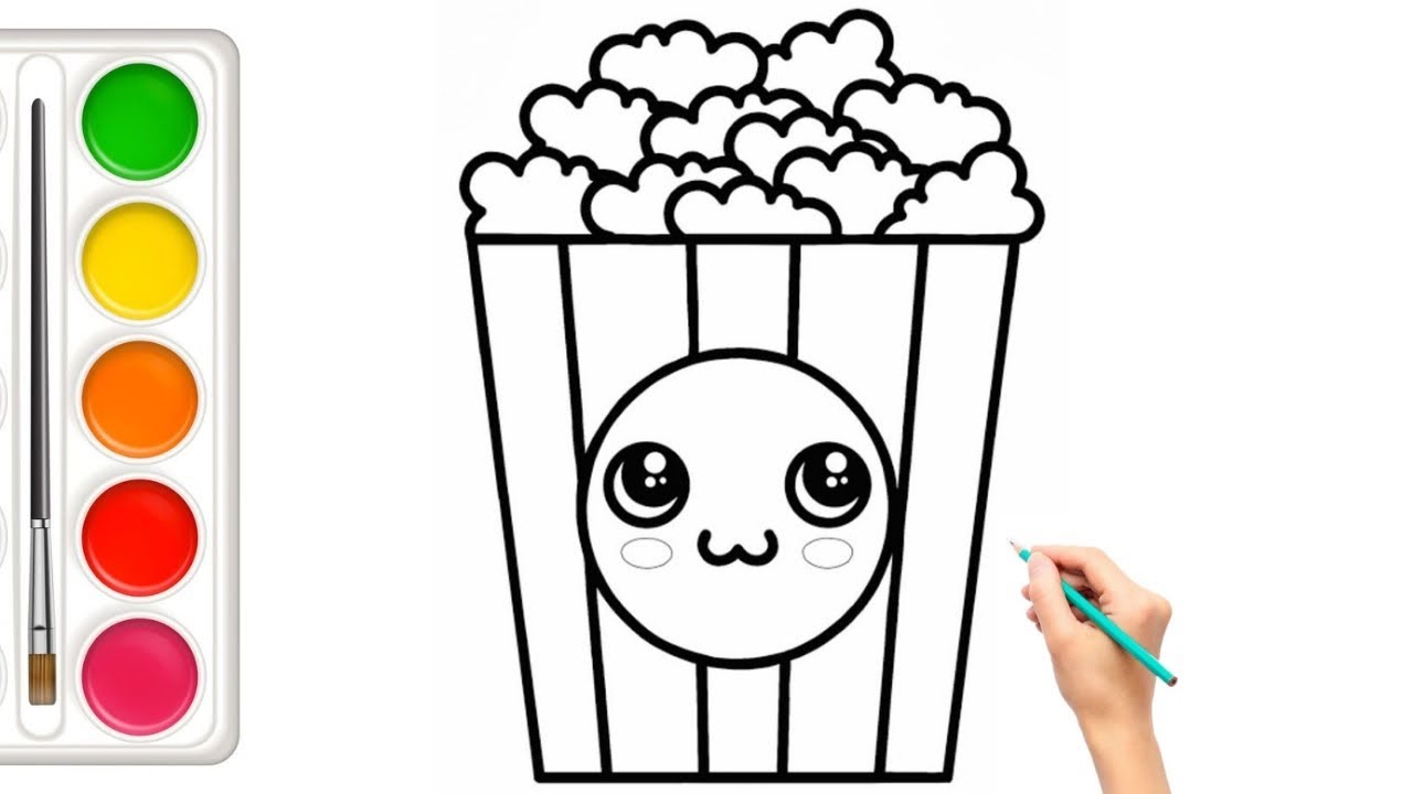 how to draw cute and easy popcorn _easy drawing and coloring for kids ...