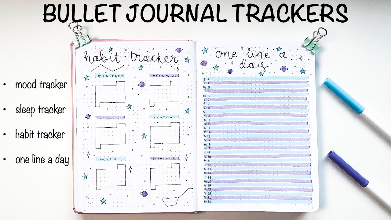 Trackers you should include in your bujo | space theme! - YouTube
