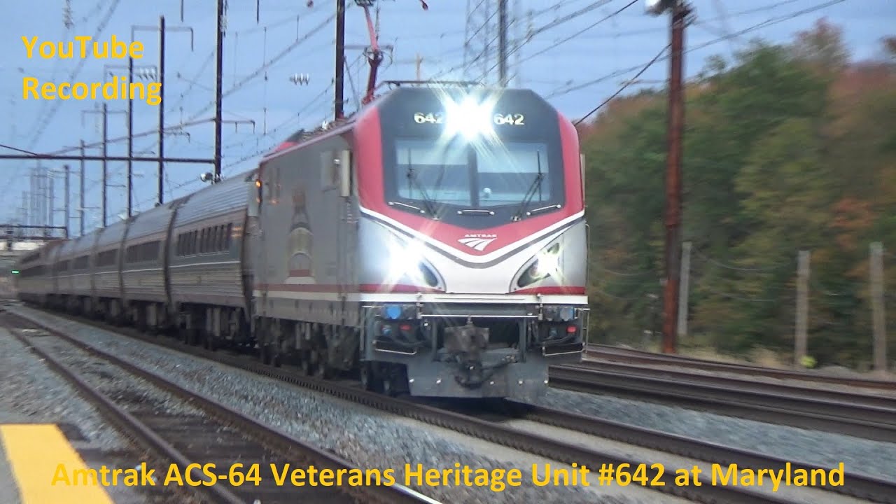 Amtrak ACS-64 Veterans Heritage Unit #642 at Maryland - YouTube