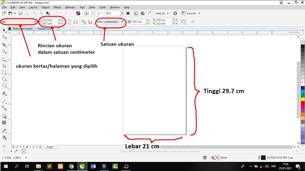 Cara Mengatur Ukuran Kertas Pada Lembar Kerja Corel Draw Youtube