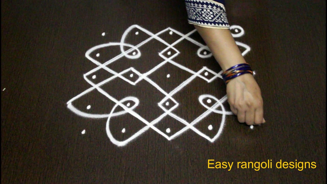 simple sikku kolam designs with dots with side borders for beginners ...