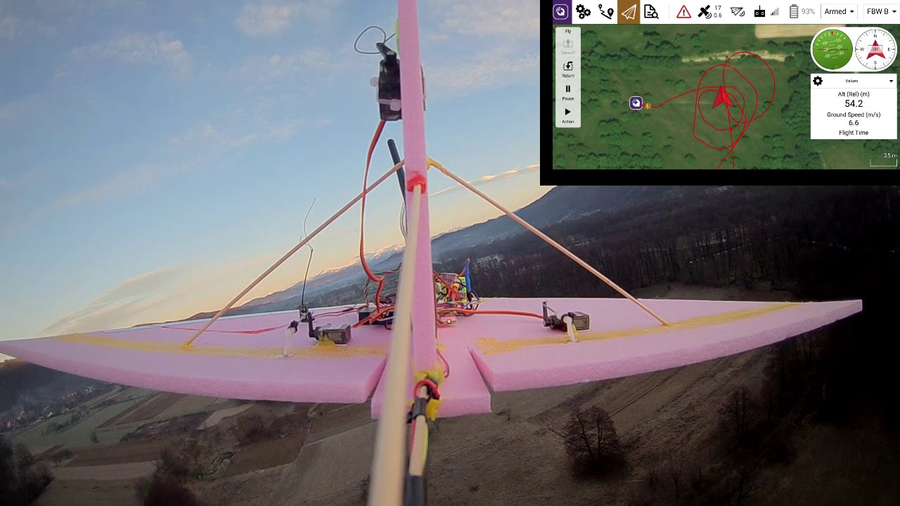 Finally a flight not involving trees! Pixhawk/Arduplane simple delta FBWB and Loiter mode - YouTube