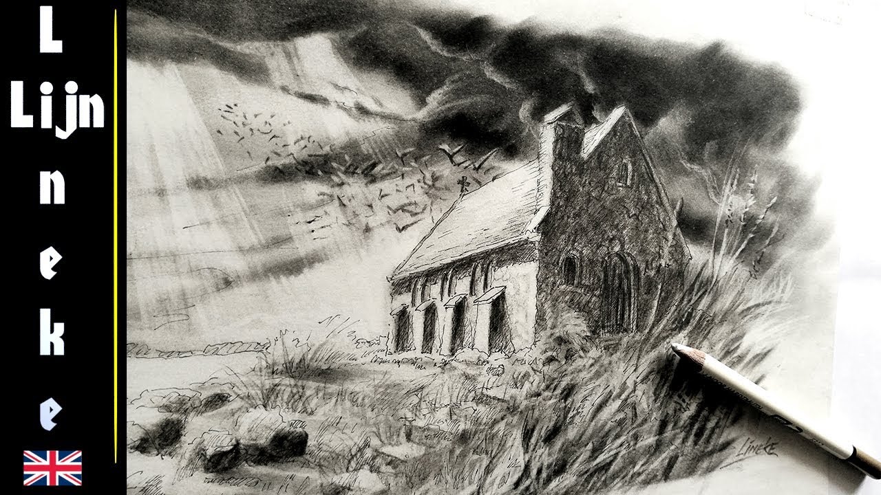 How to draw perspective - Chapel at the Sea and clouds - YouTube
