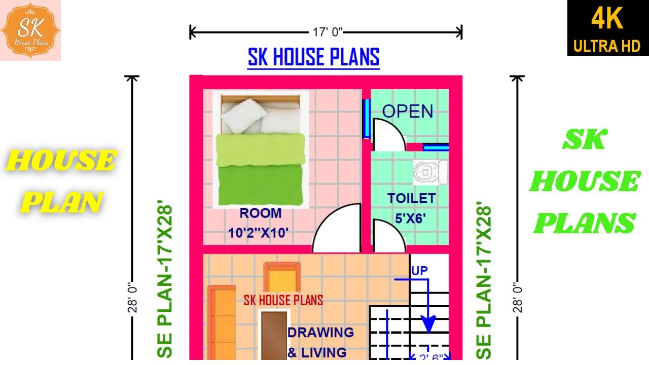 HOUSE PLAN 17' X 28' / 476 SQ.FT / 53 SQ.YDS / 44 SQ.M / 53 GAJ / WITH ...