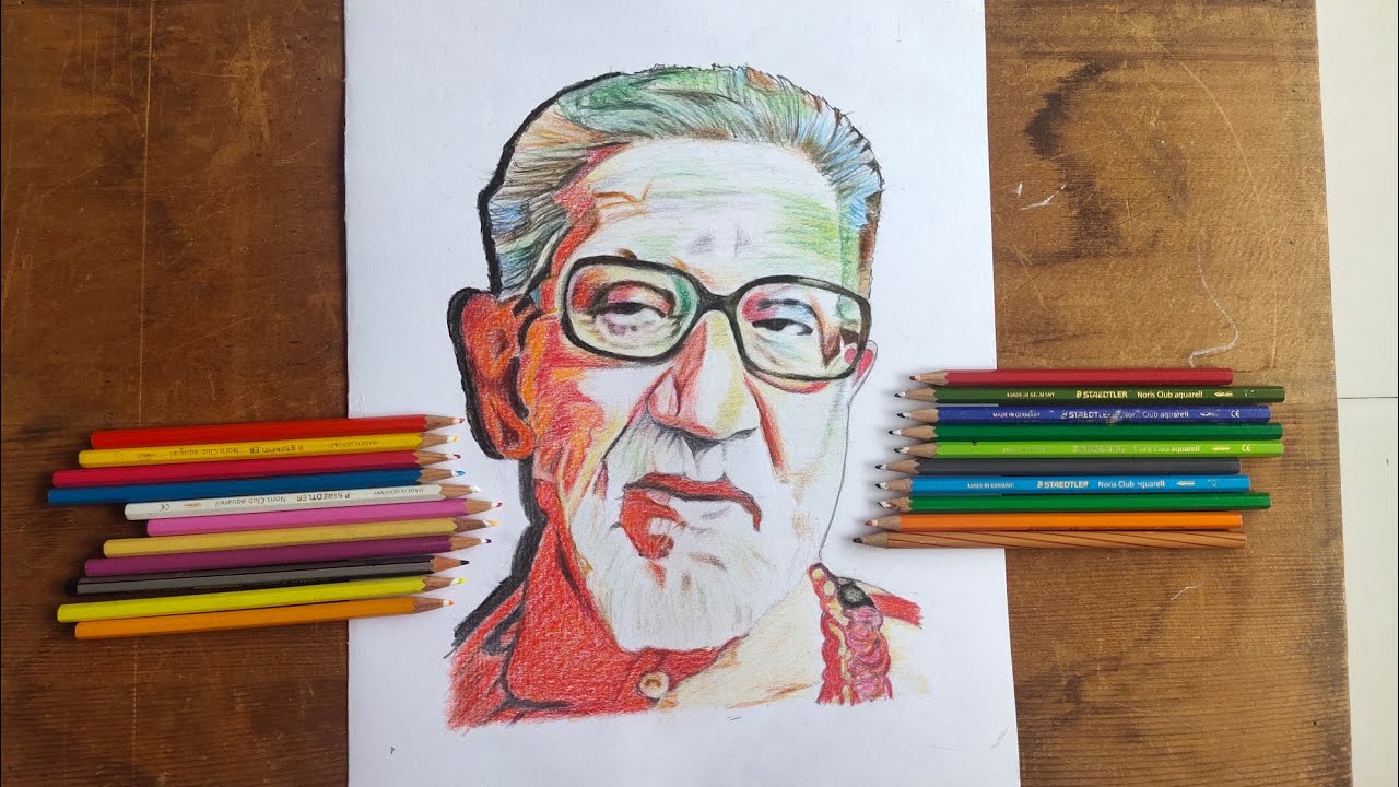 How to Draw Balasaheb Thackeray step by step |colour pencil sketch ...